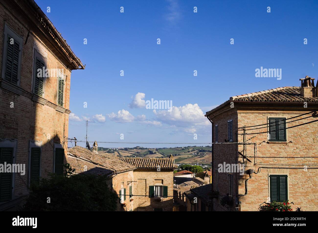 Old stone buildings with a view in an italian village (Corinaldo, Italy ...