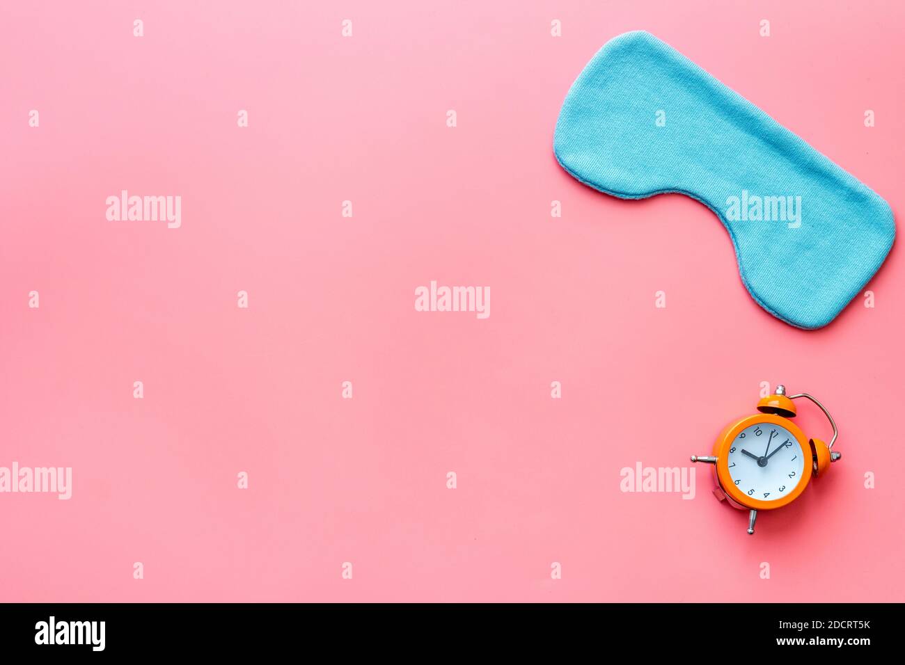 Sleep well concept. Sleeping mask with alarm clock, flat lat,top view ...
