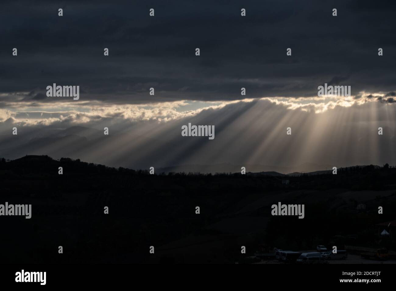 Landscape shot of sun rays on mountains Stock Photo - Alamy