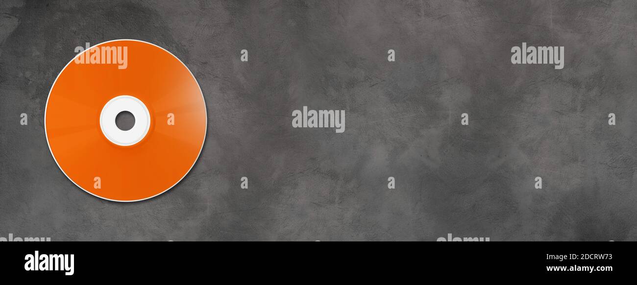 Orange CD - DVD label mockup template isolated on horizontal concrete ...
