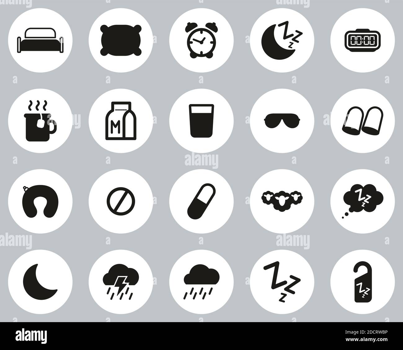 Sleep Or Sleeping Icons Black & White Flat Design Circle Set Big Stock ...