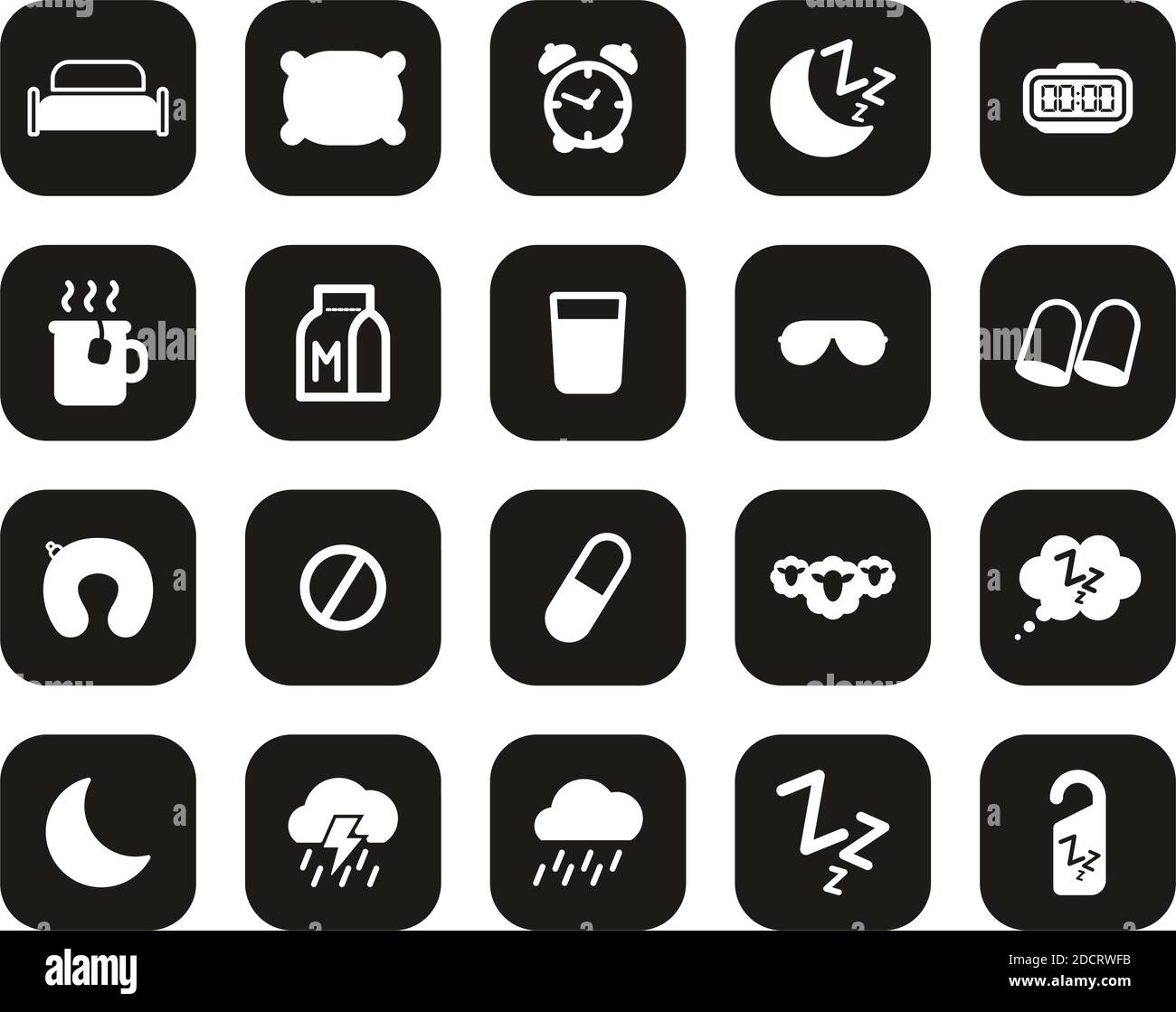 Sleep Or Sleeping Icons White On Black Flat Design Set Big Stock Vector ...