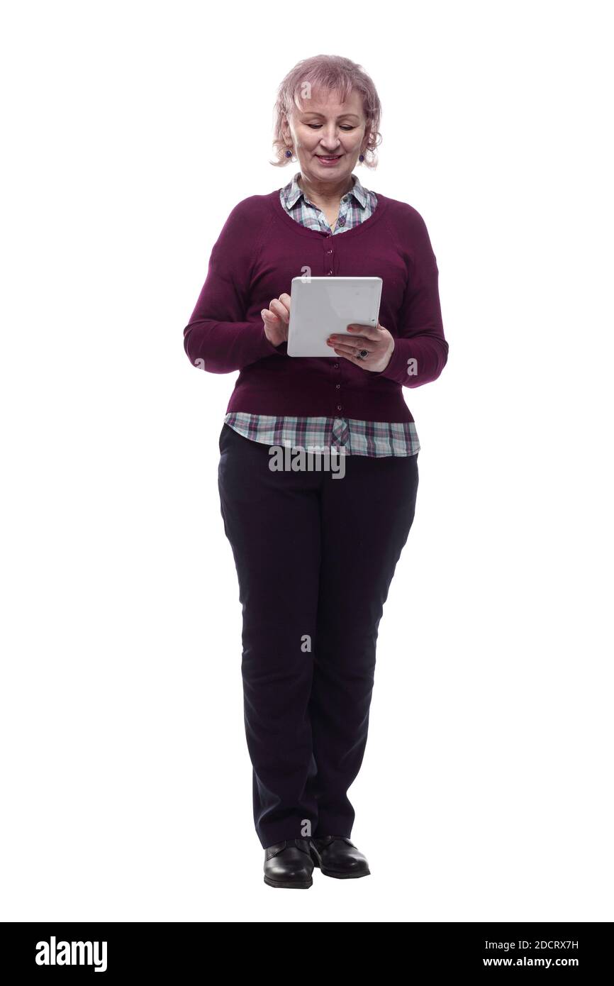 Female reading a tablet Cut Out Stock Images & Pictures - Alamy