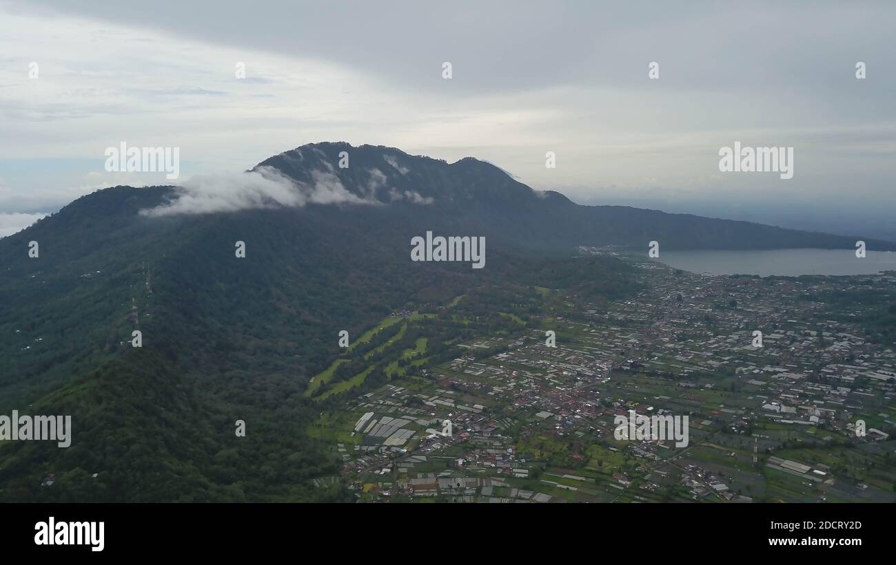 Green Bali landscape. Aerial drone view to Buyan lake and Bedugul ...