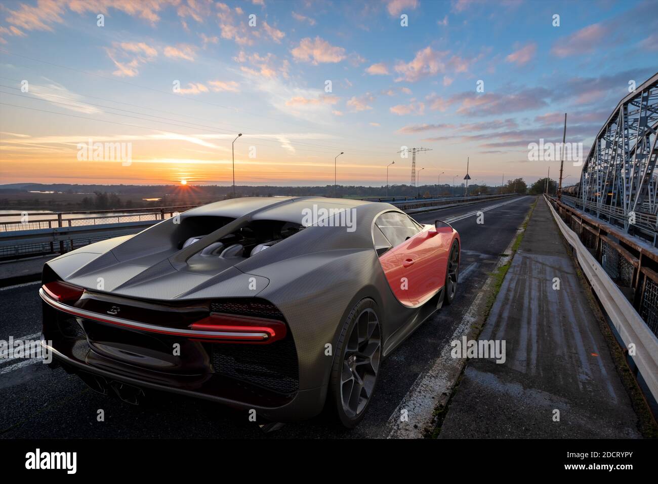 Bugatti Chiron on the old road bridge at sunset Stock Photo - Alamy