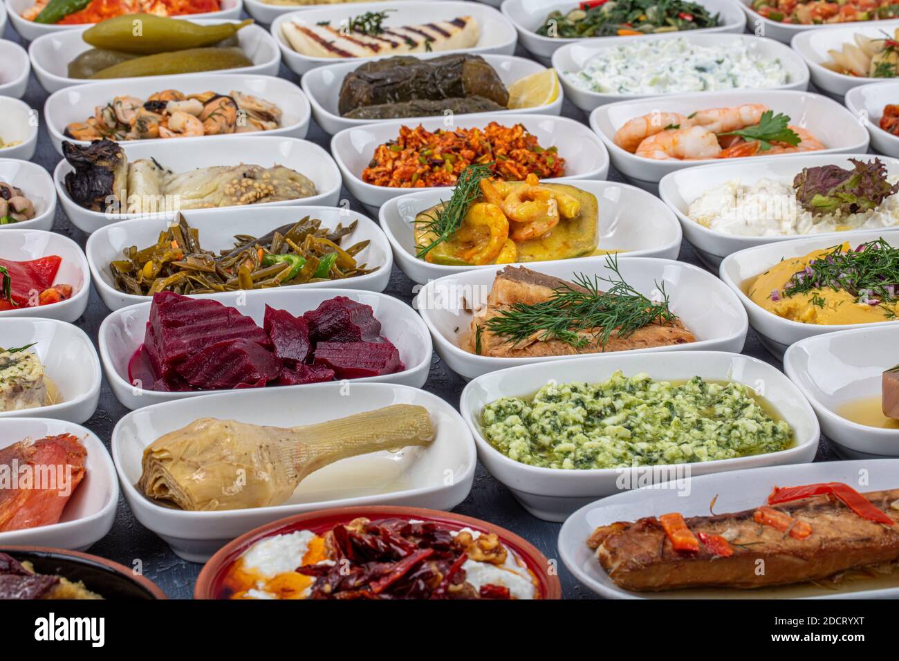 Turkish cuisine appetizers. Balık restaurant meze çeşitleri; Cold ...