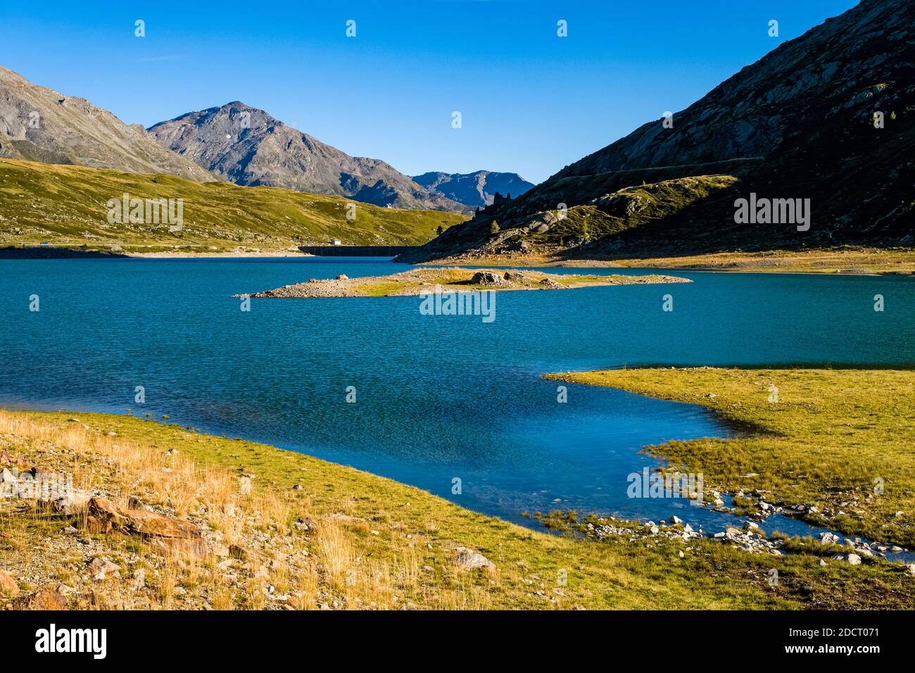 The lake Lago di Montespluga in the valley Val San Giacomo, located ...