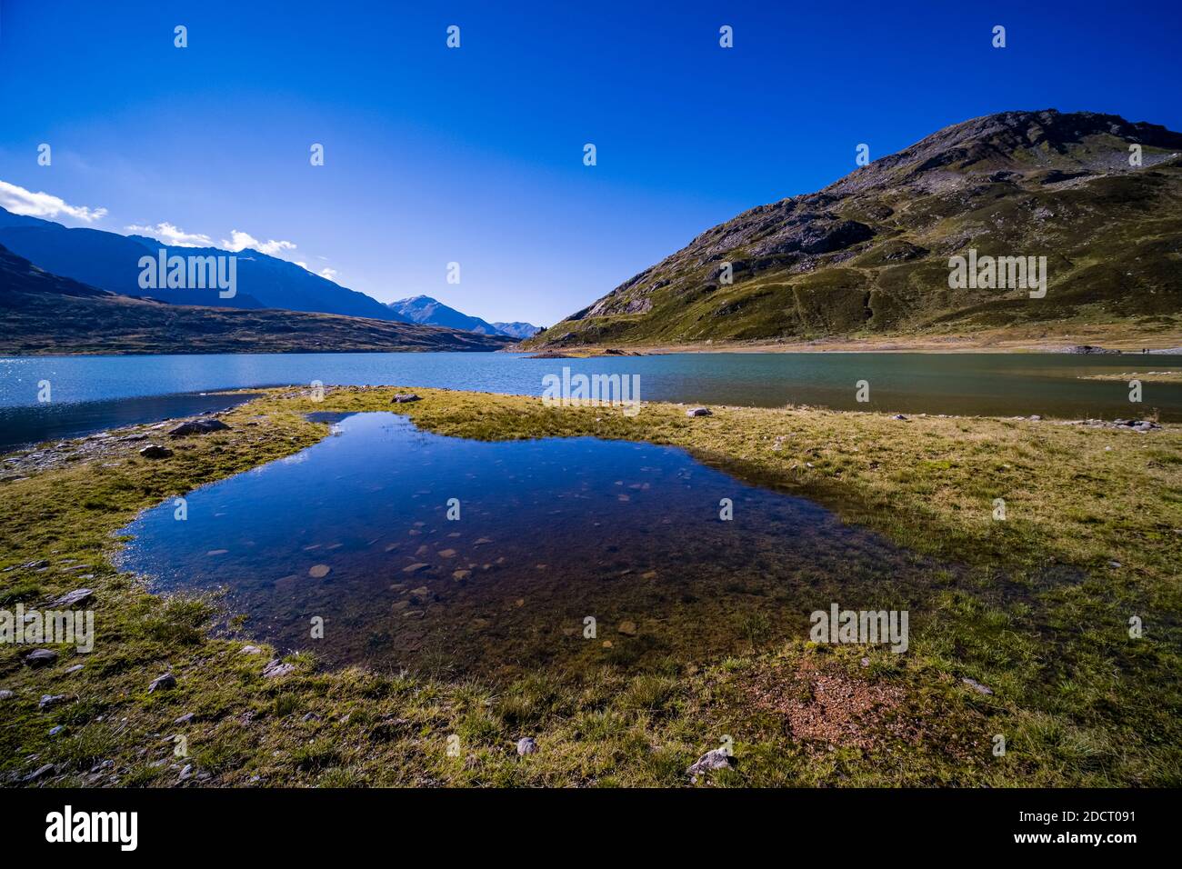 The lake Lago di Montespluga in the valley Val San Giacomo, located ...