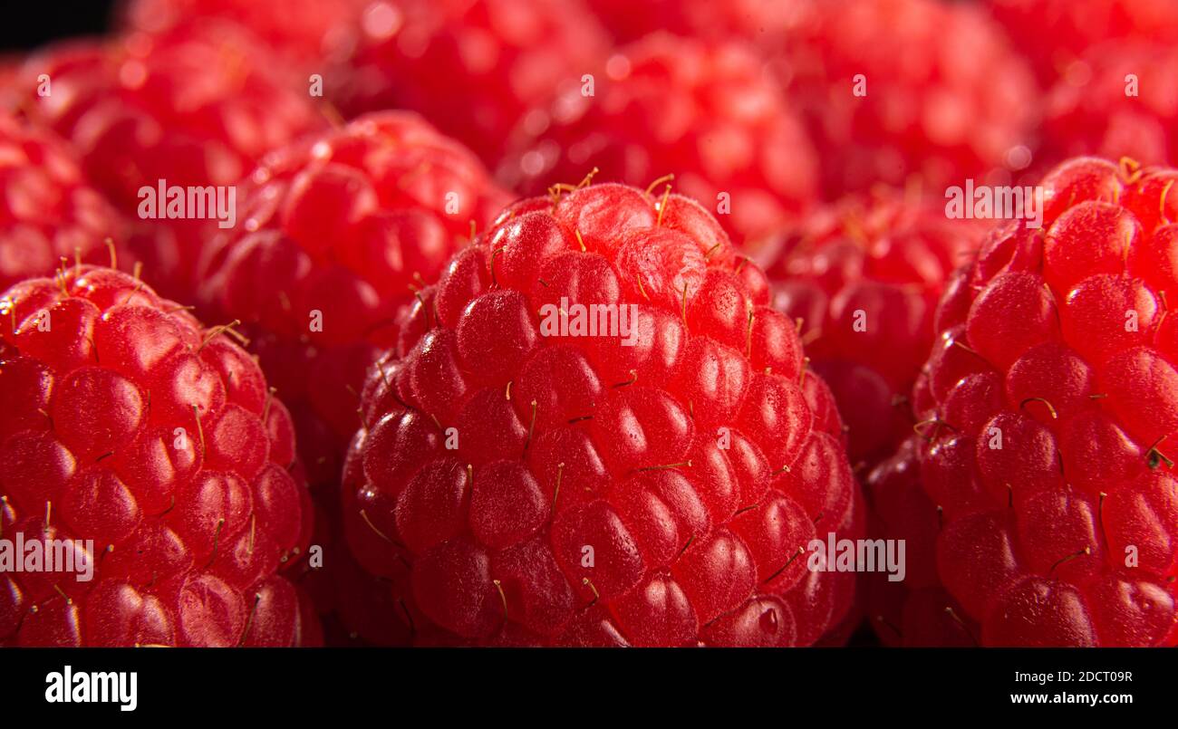 Fresh raspberries extreme close-up as background Stock Photo - Alamy