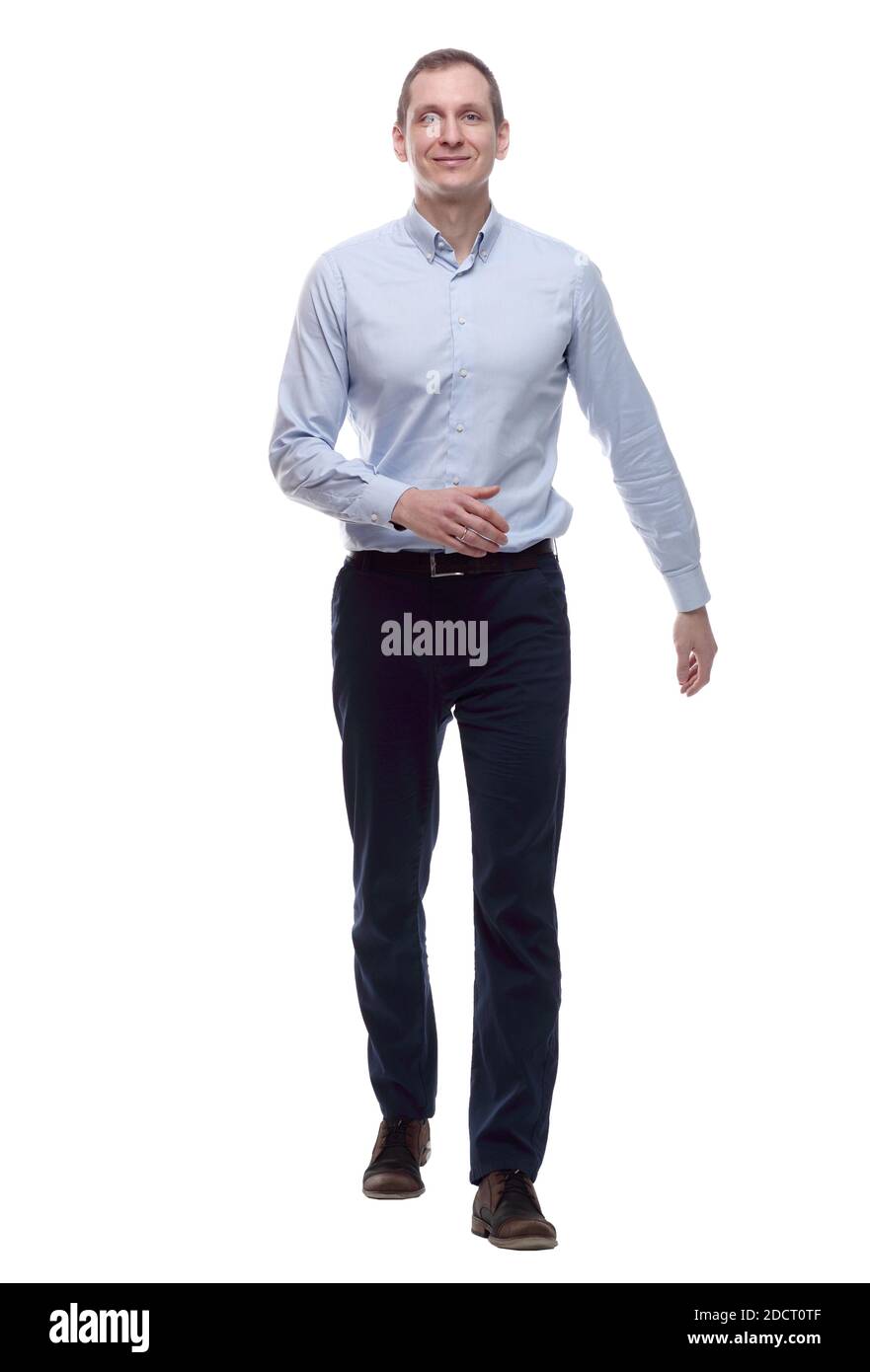 young business man striding forward . isolated on a white Stock Photo ...