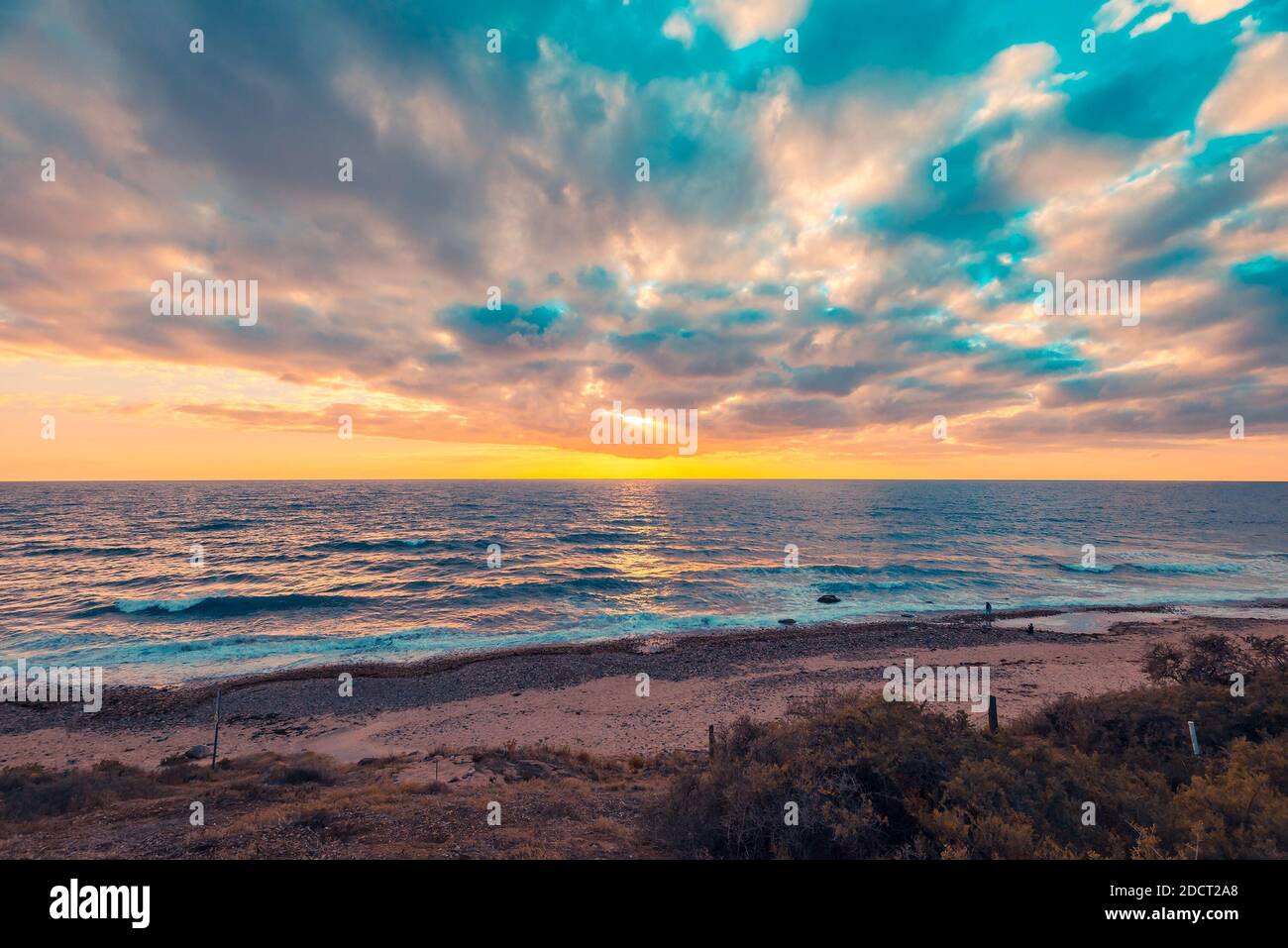 Dramatic sunset with clouds viewed from Hallett Cove beach, South ...