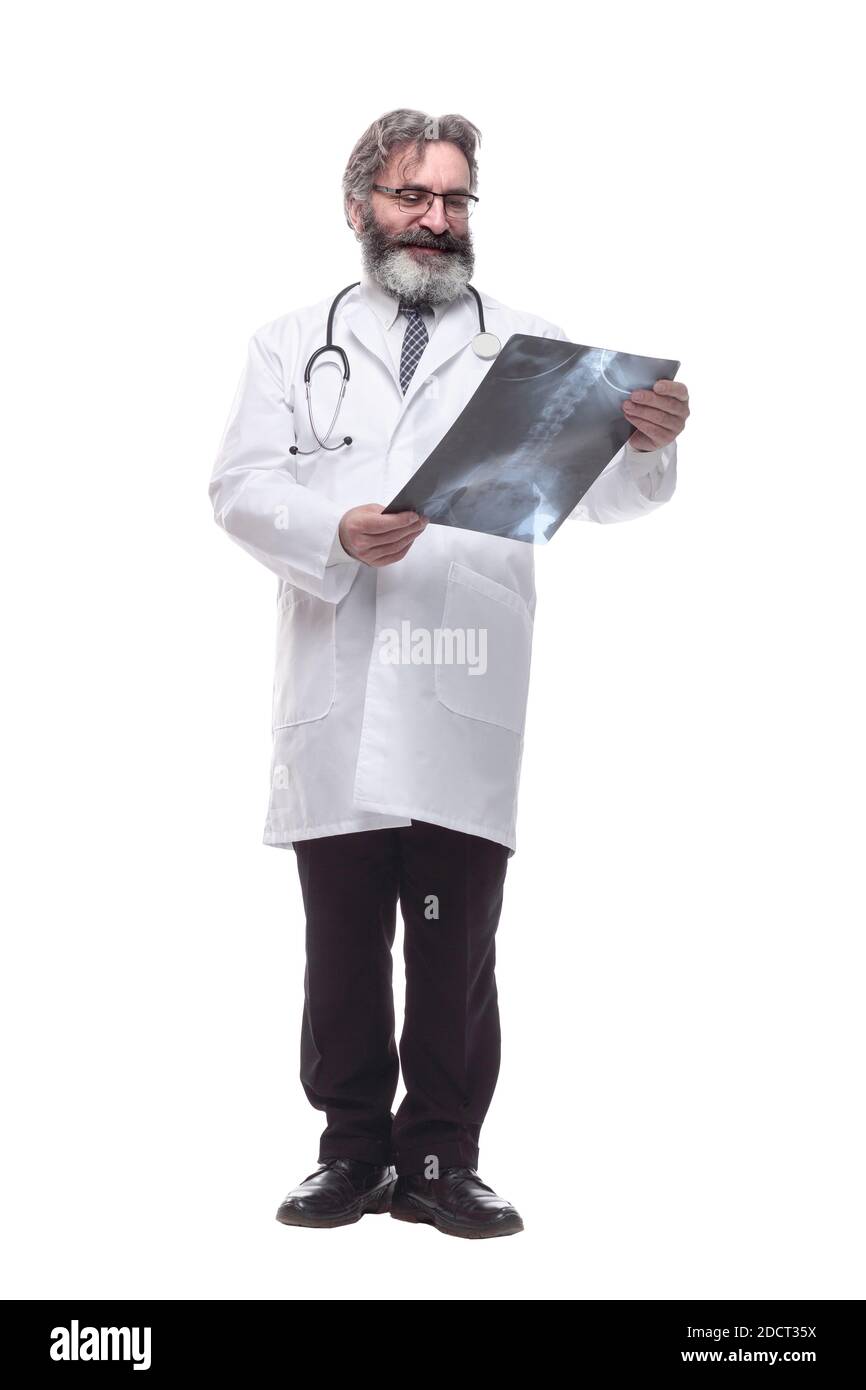 smiling doctor with an x-ray of a patient. isolated on a white Stock ...