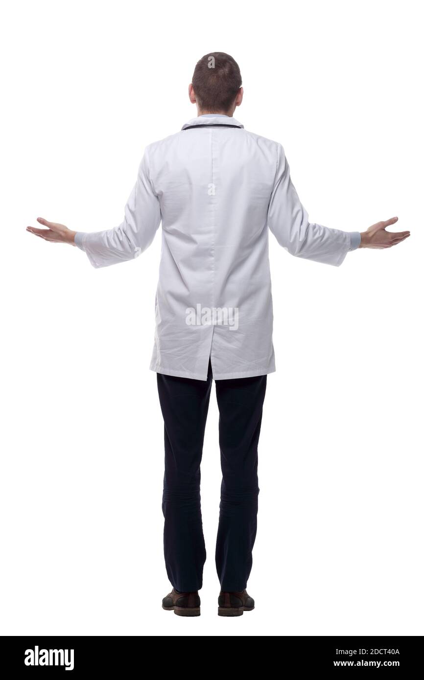 male doctor looking at a large white screen. isolated on a white Stock ...