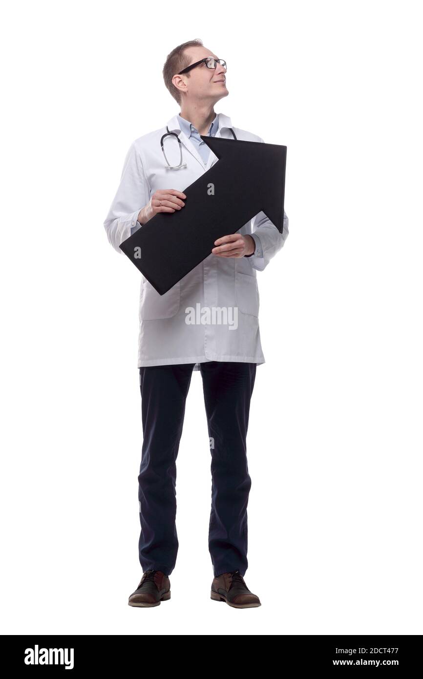 qualified doctor pointing the right direction . isolated on a white ...