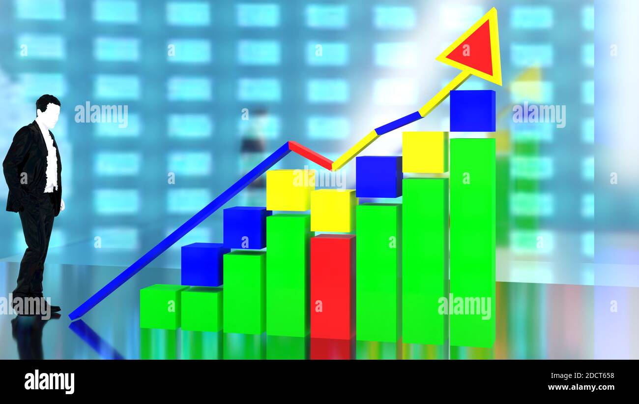 3d render a financial chart with interweaving arrows going up the image ...