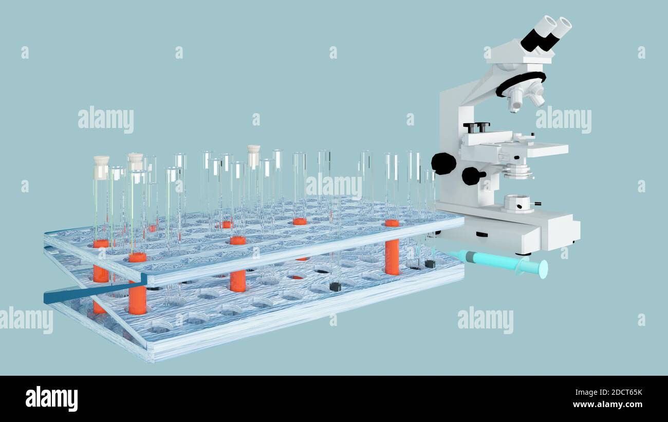3d render biochemistry laboratory research with microscope equipment ...