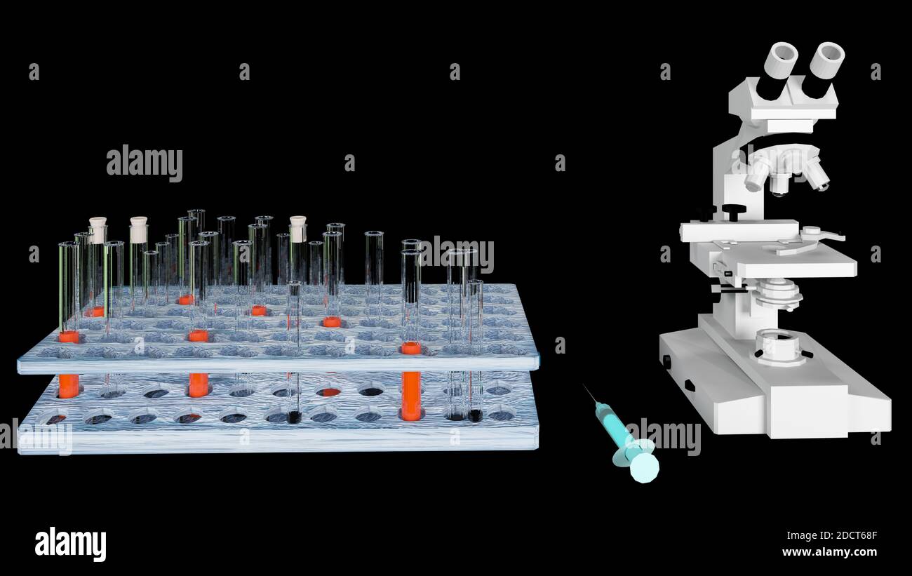 3d render biochemistry laboratory research with microscope equipment ...