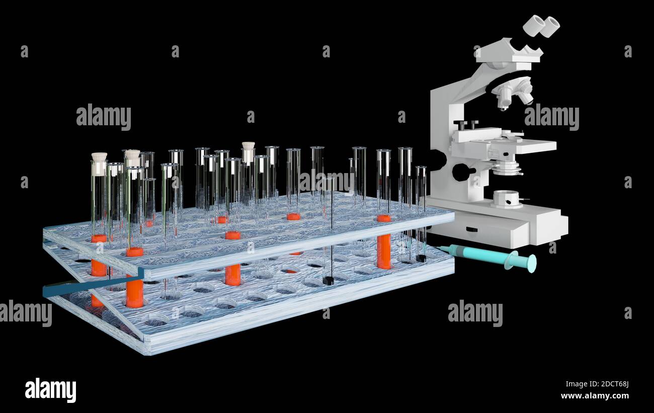3d render biochemistry laboratory research with microscope equipment ...