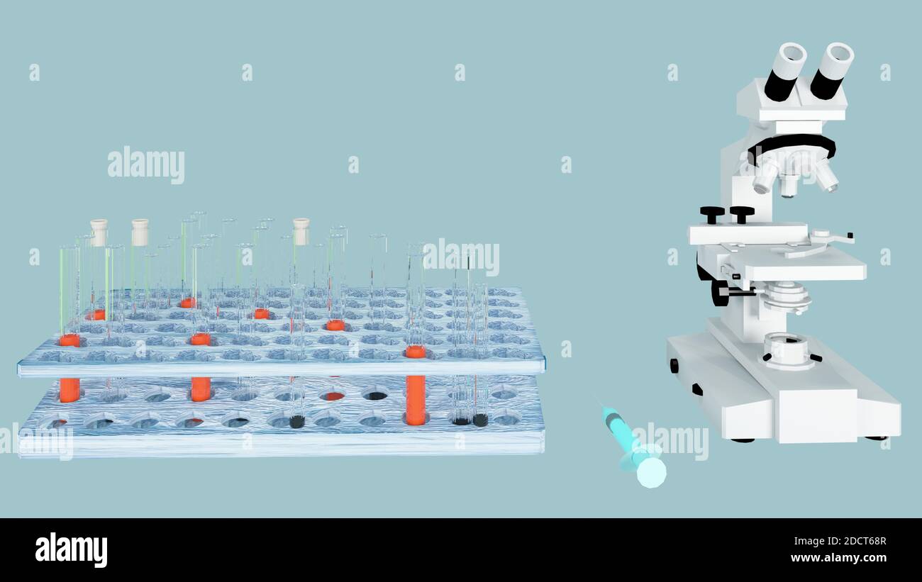 3d render biochemistry laboratory research with microscope equipment ...
