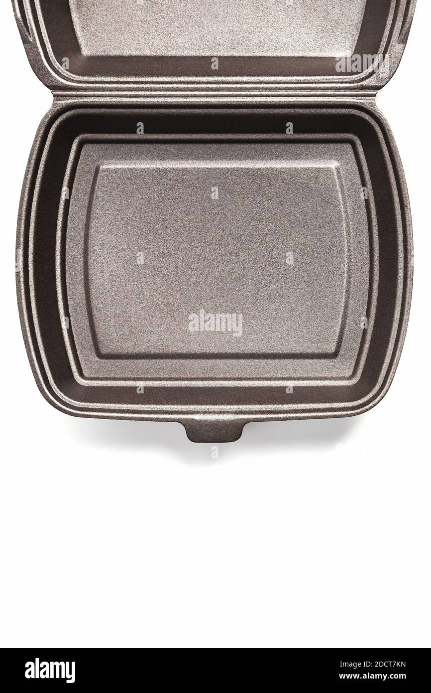 Opened Lunch Box disposable, black for food delivery service on a white ...