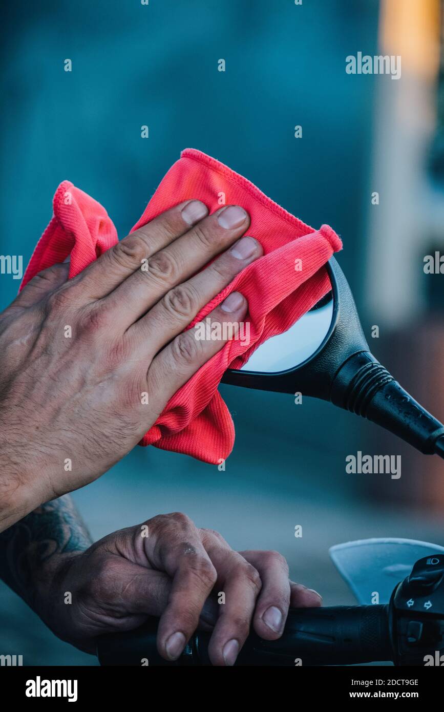 Motorcycle Car Wash. A series of photos a biker washes his motorcycle ...