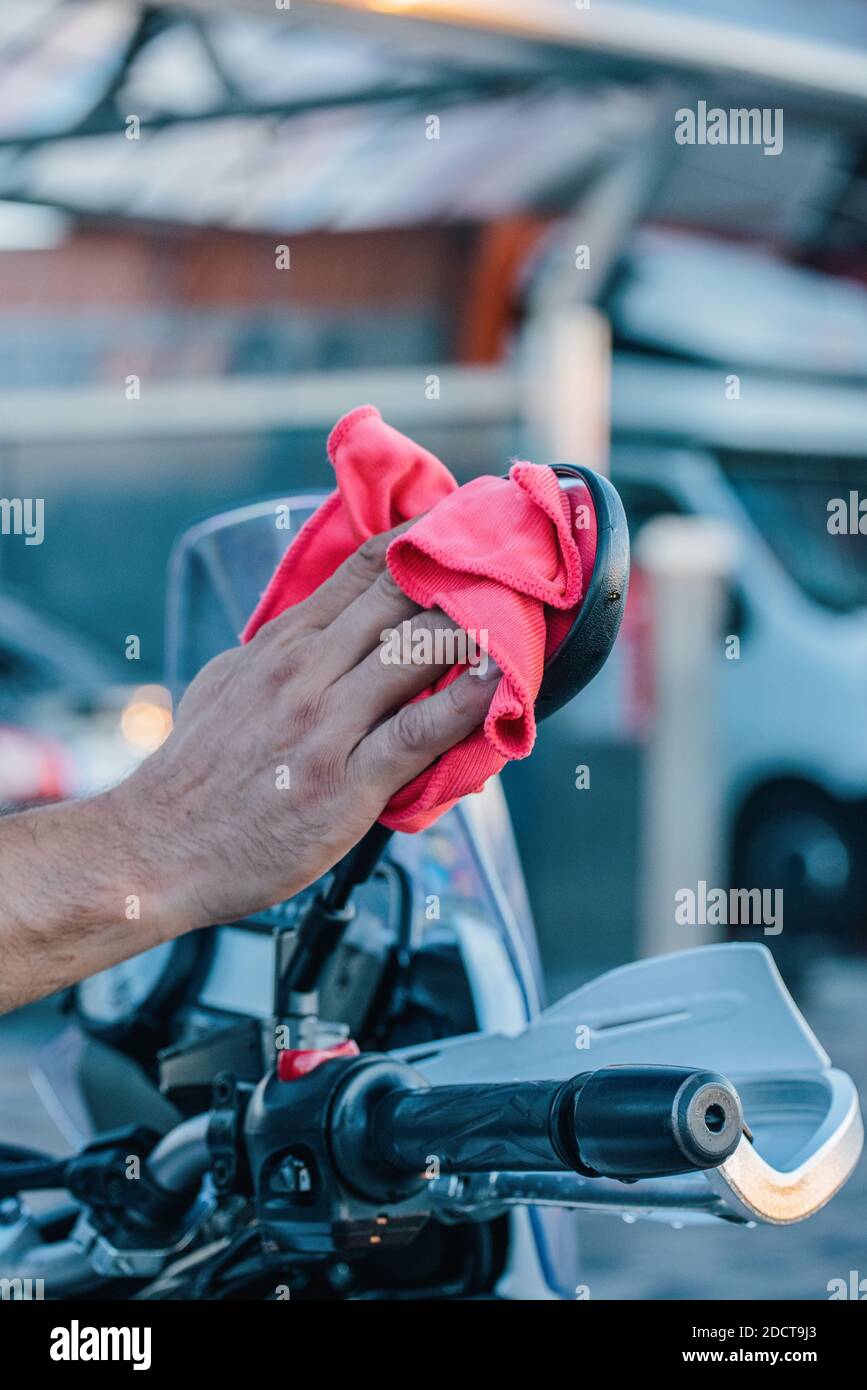 Motorcycle Car Wash. A series of photos a biker washes his motorcycle ...