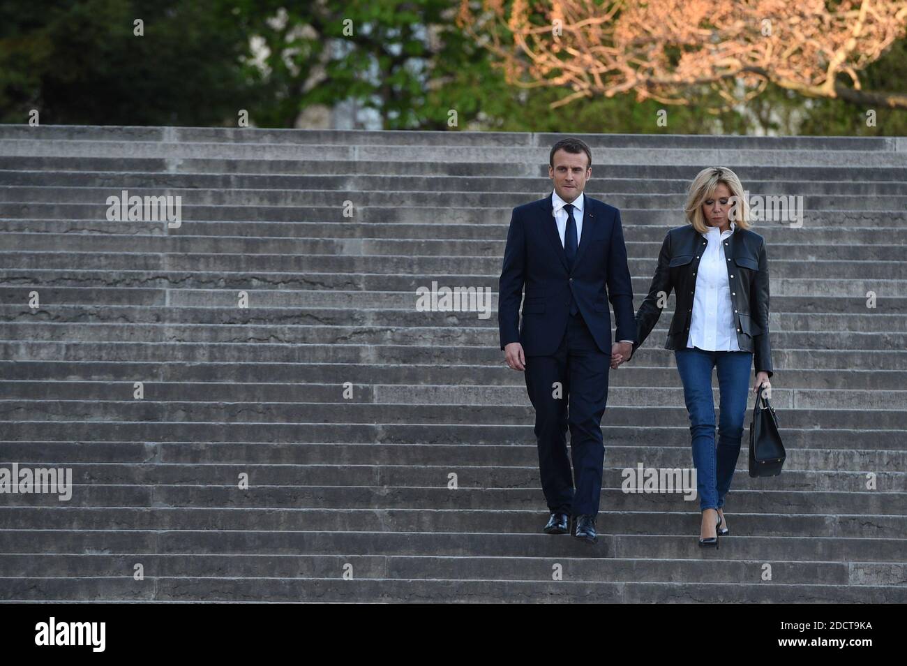 French President Emmanuel Macron and first lady Brigitte Macron ...