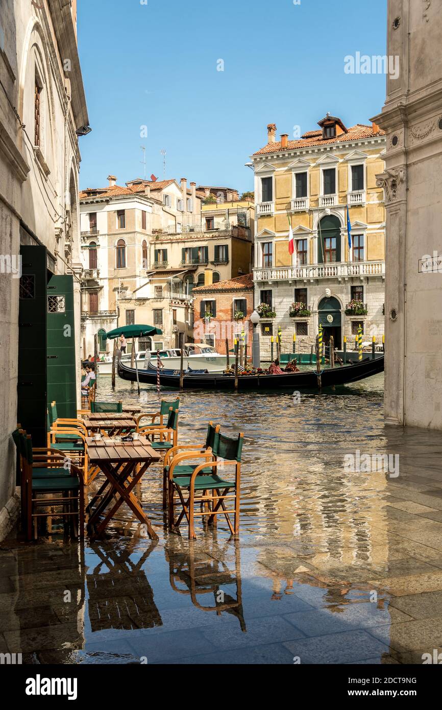 Acqua alta (high water) in Venice buildings and flooded streets with ...