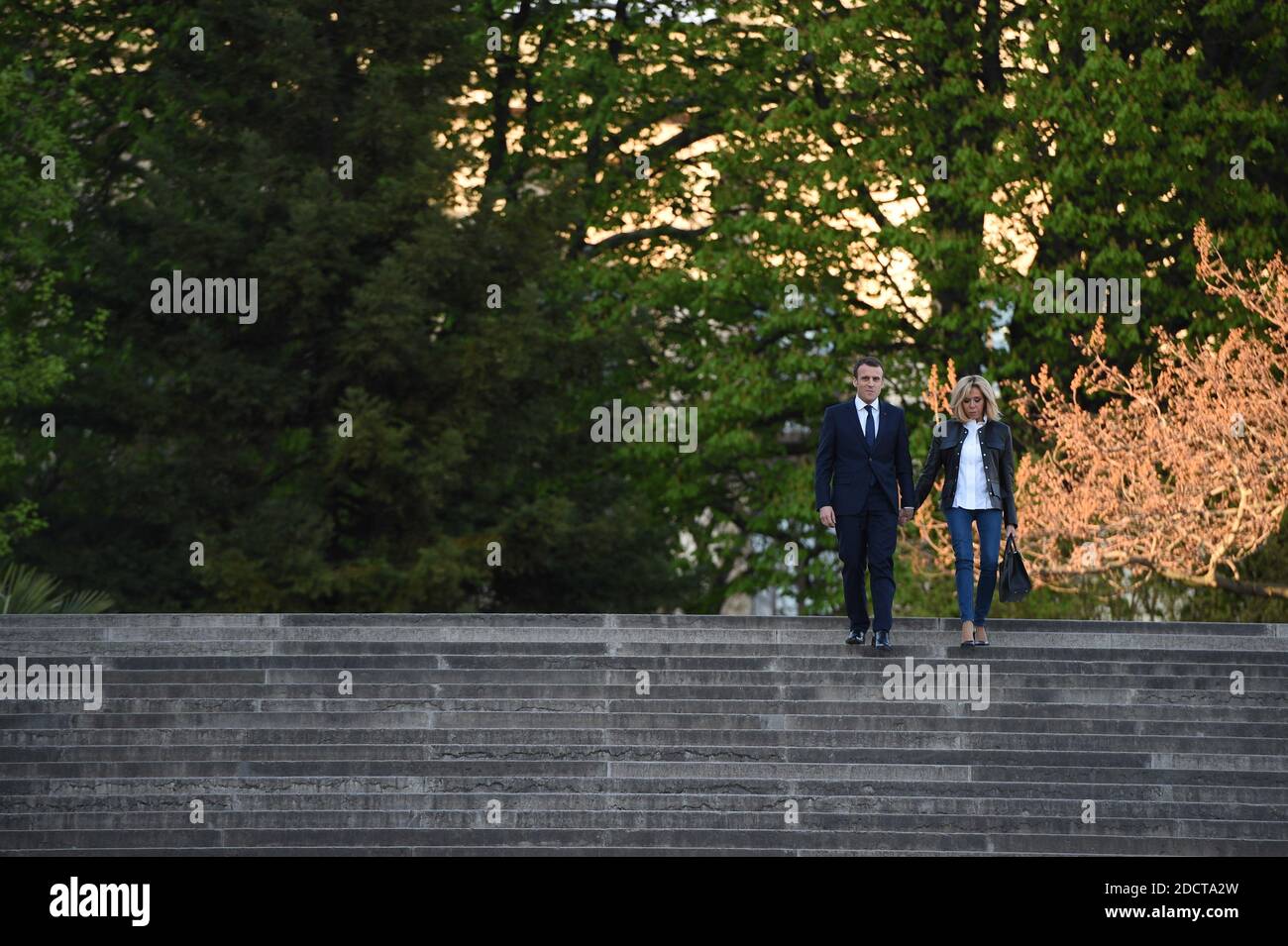French President Emmanuel Macron and first lady Brigitte Macron ...