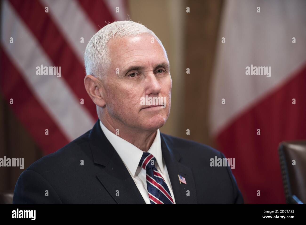 US Vice President Mike Pence during a meeting with US president Donald ...