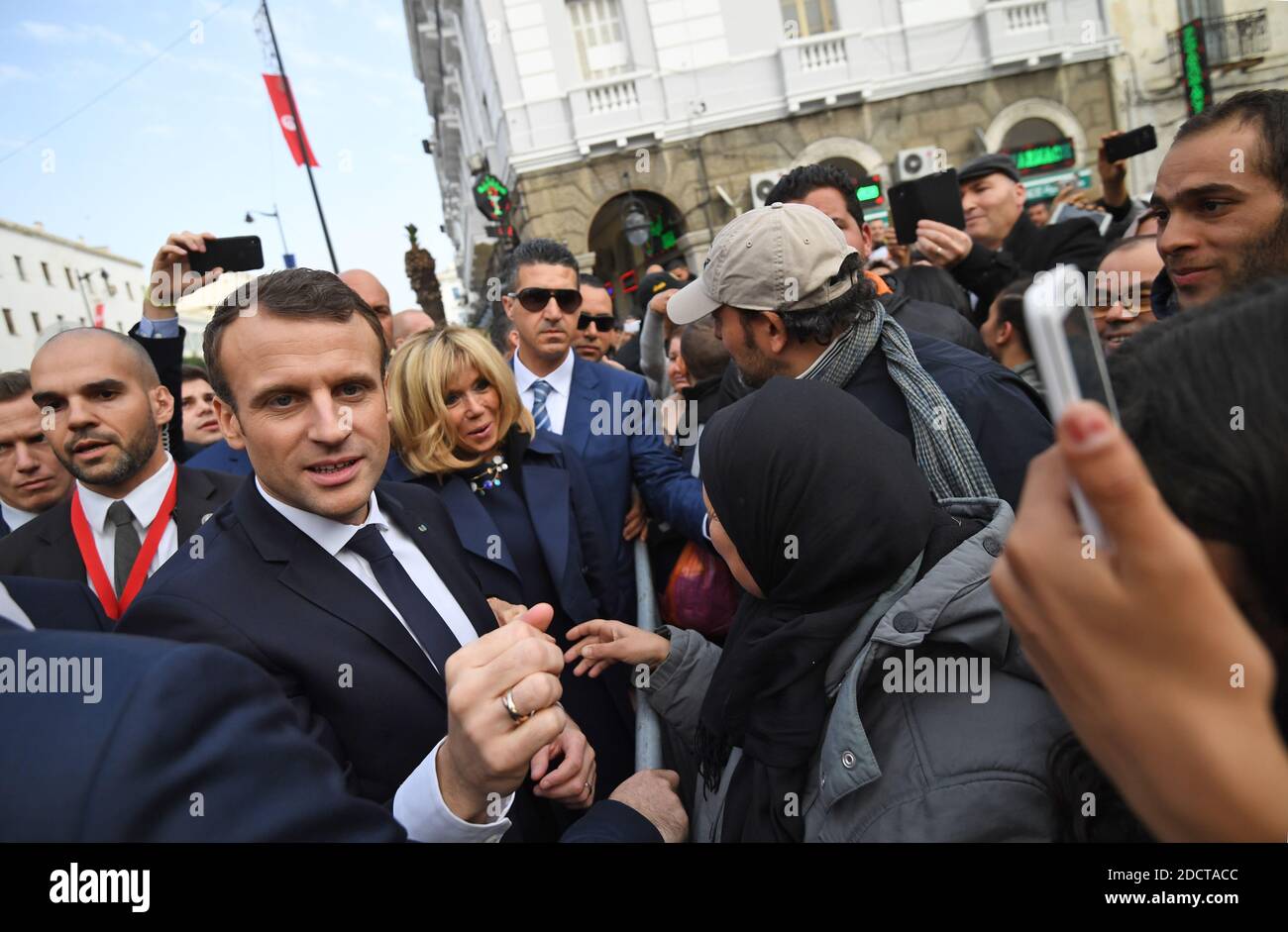 French President Emmanuel Macron (2nd-L) and his wife Brigitte (3rd-L ...