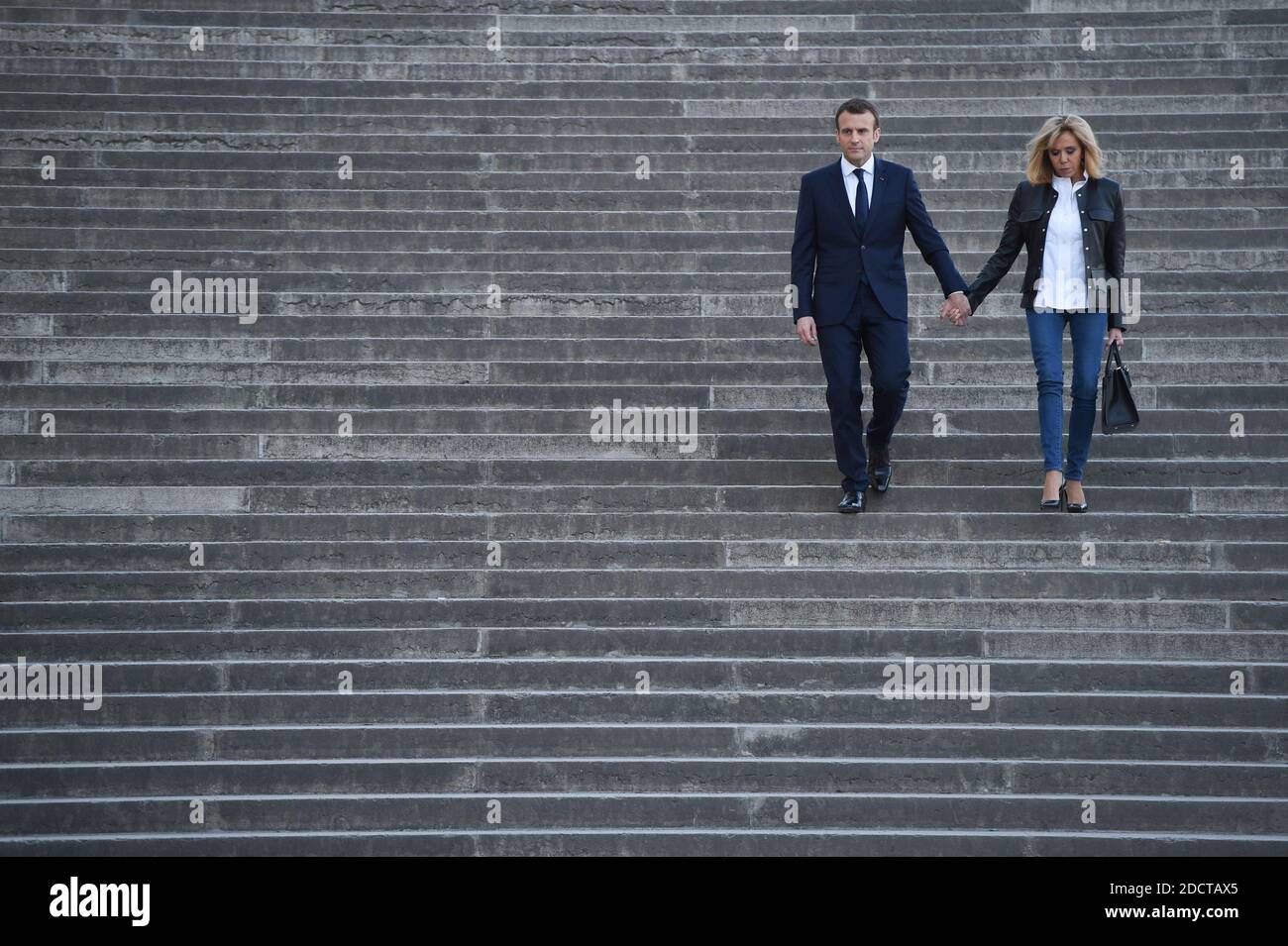 French President Emmanuel Macron and first lady Brigitte Macron ...
