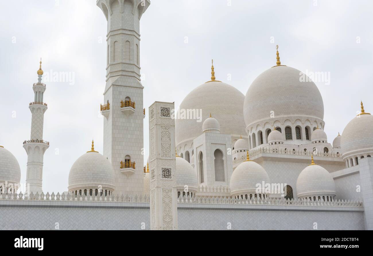 Domes of White Grand Mosque built with white marble stone, also called ...