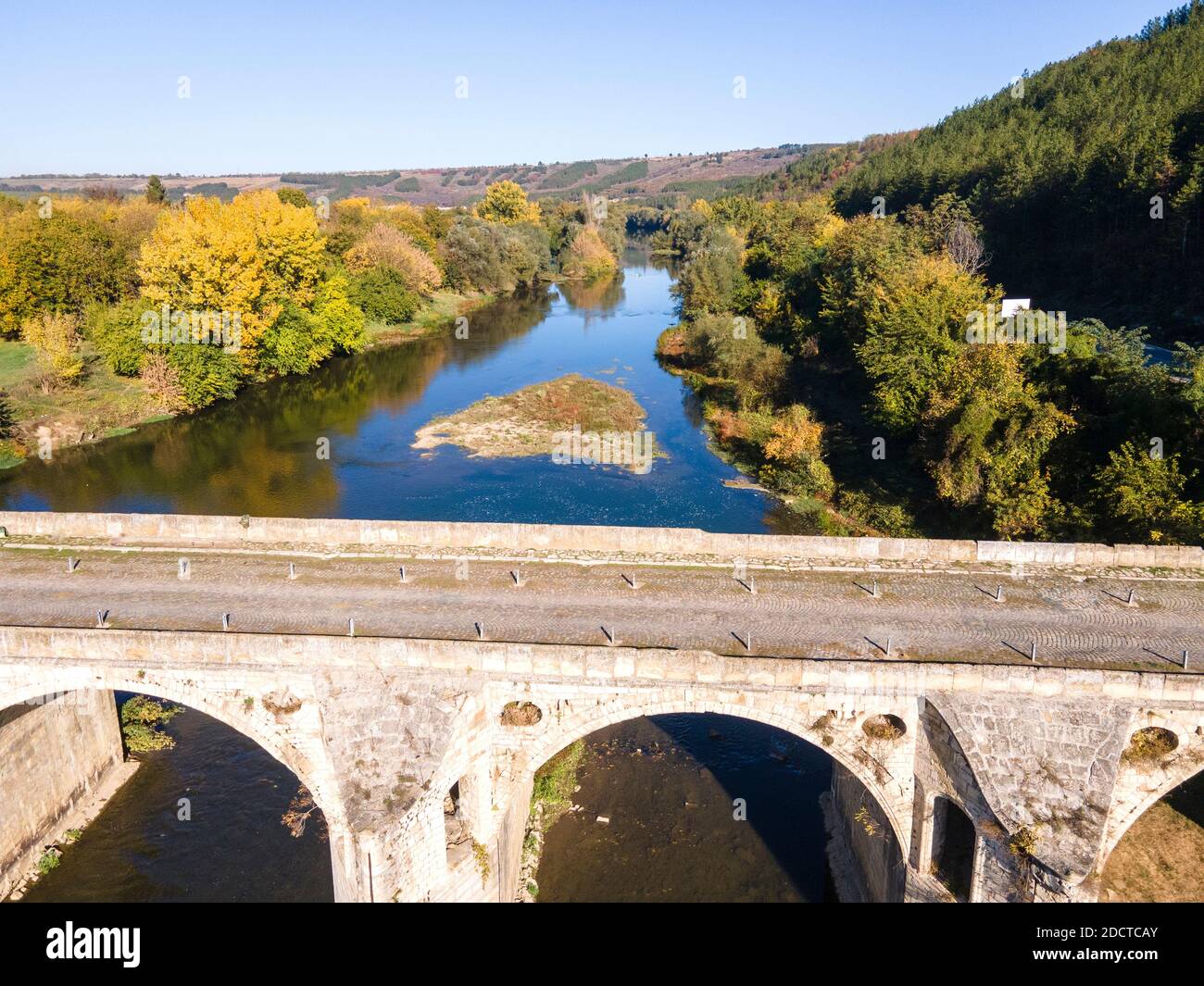 Aerial view of Nineteenth-century bridge over the Yantra River, known ...