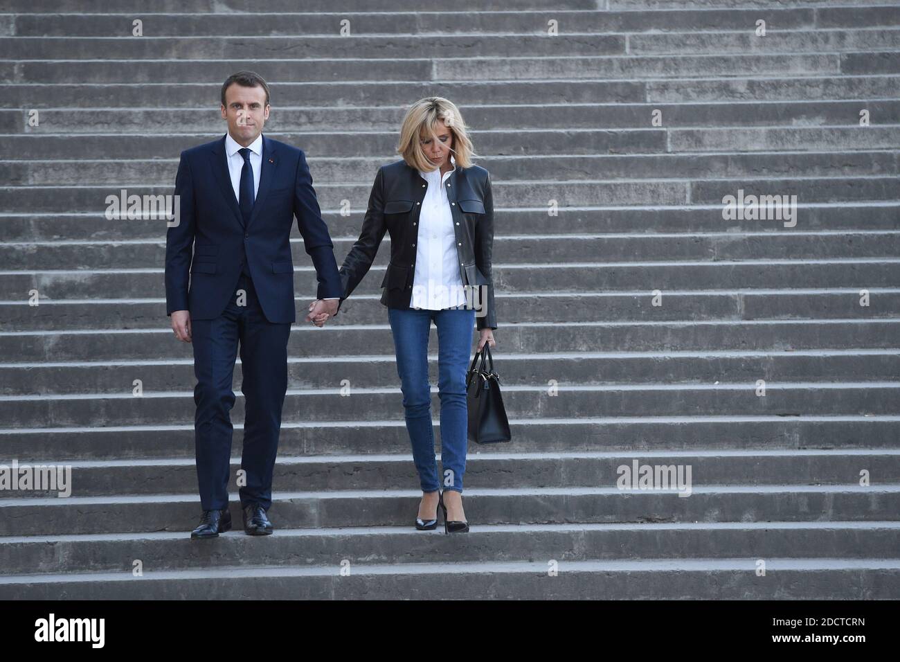 French President Emmanuel Macron and first lady Brigitte Macron ...