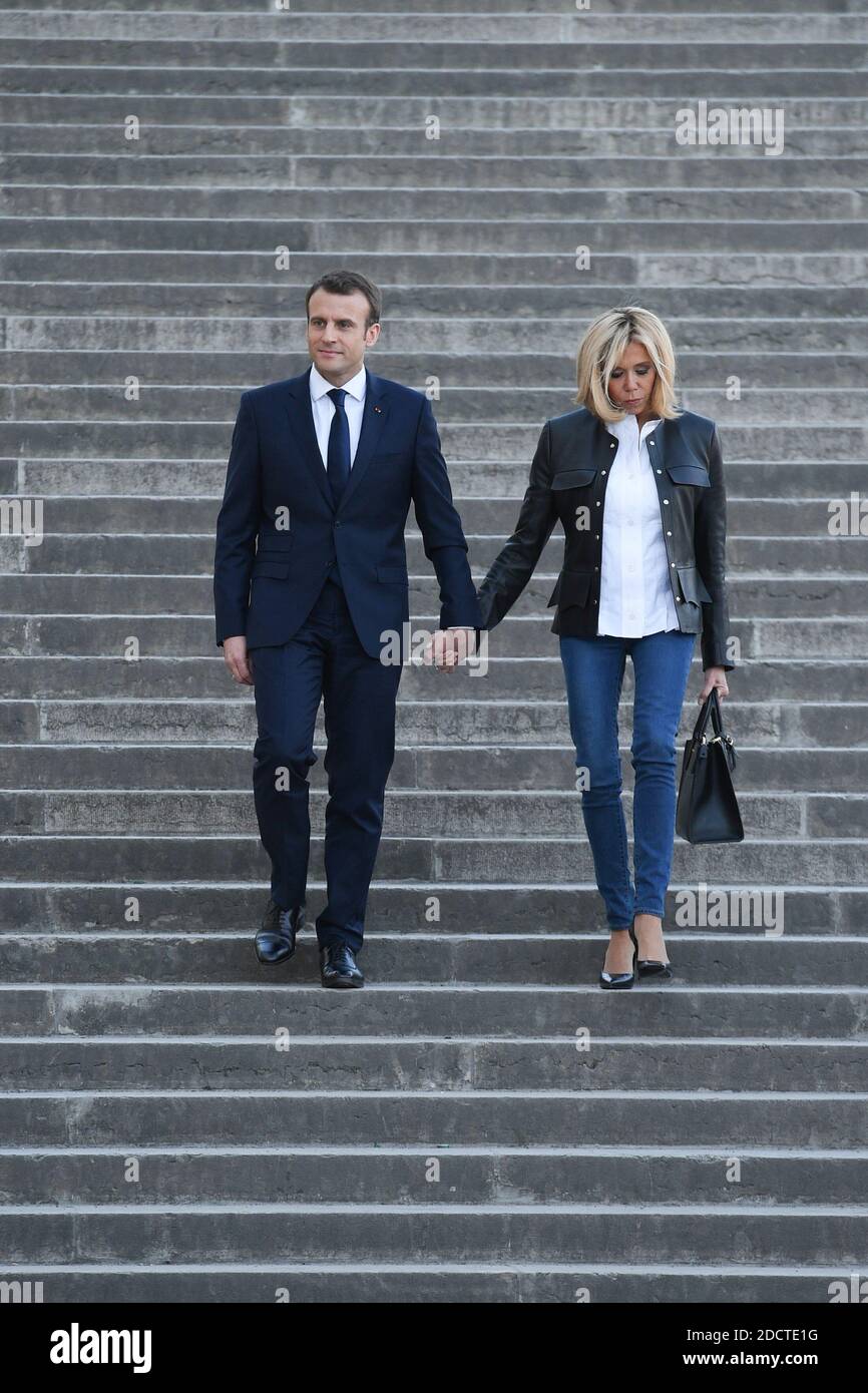 French President Emmanuel Macron and first lady Brigitte Macron ...