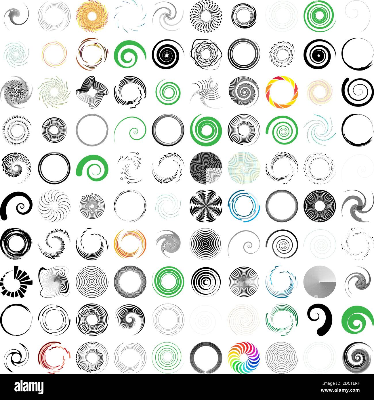 Spiral, swirl, twirl element set. Rotating circular shape Vector ...