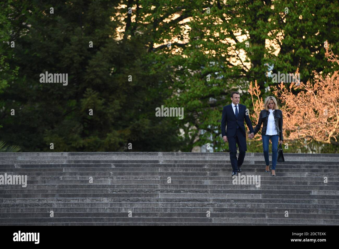 French President Emmanuel Macron and first lady Brigitte Macron ...