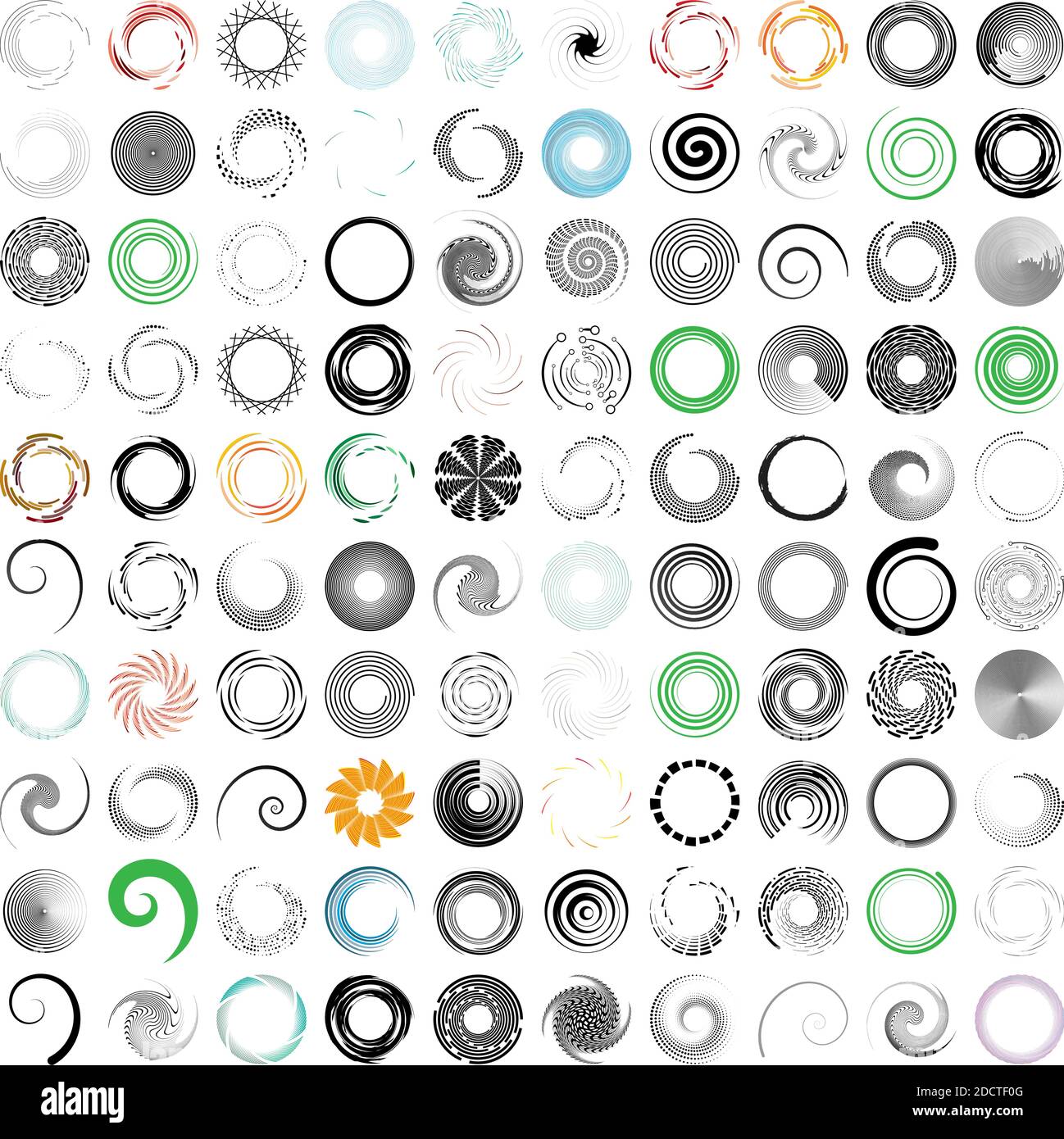 Spiral, swirl, twirl element set. Rotating circular shape Vector ...