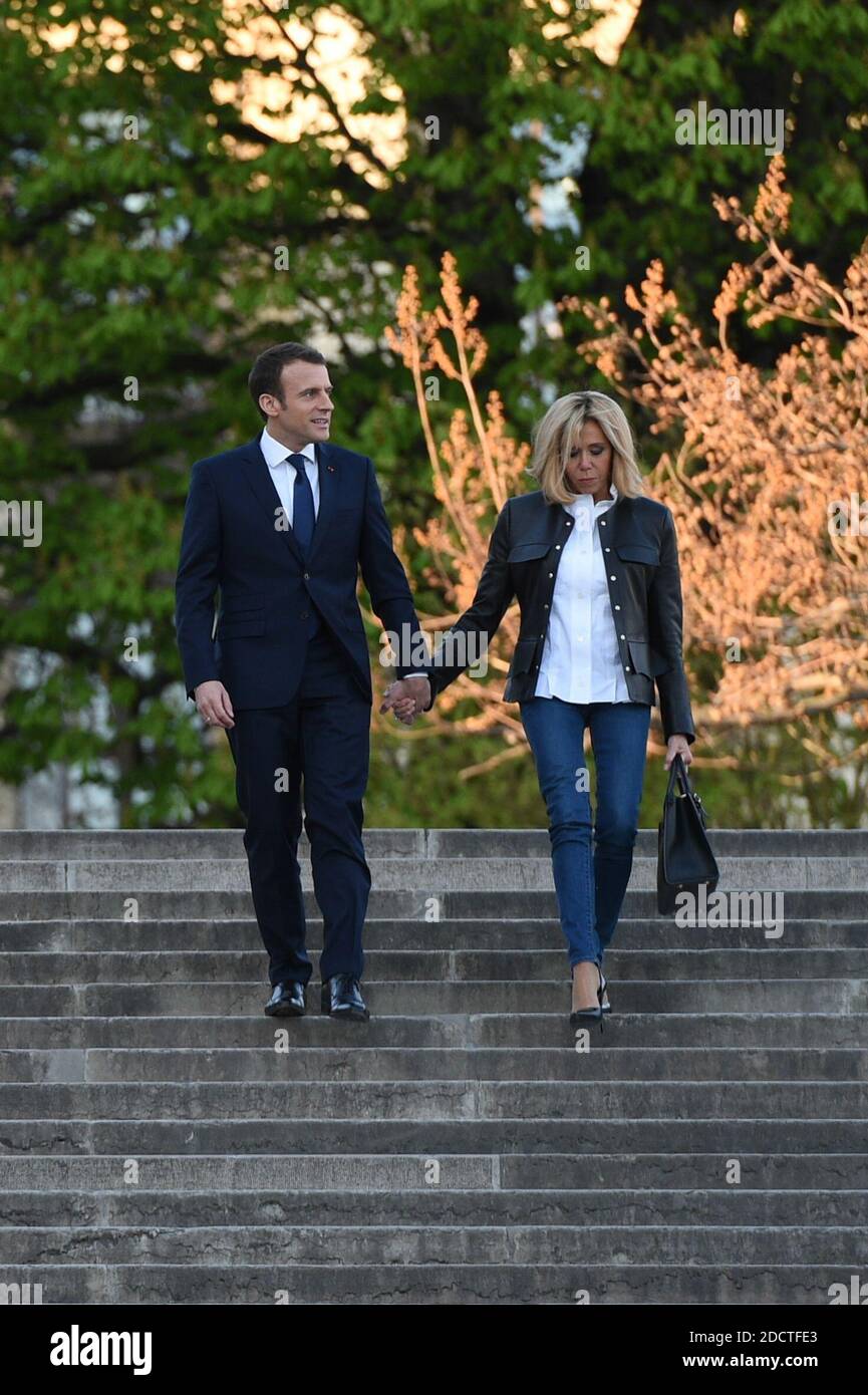 French President Emmanuel Macron and first lady Brigitte Macron ...