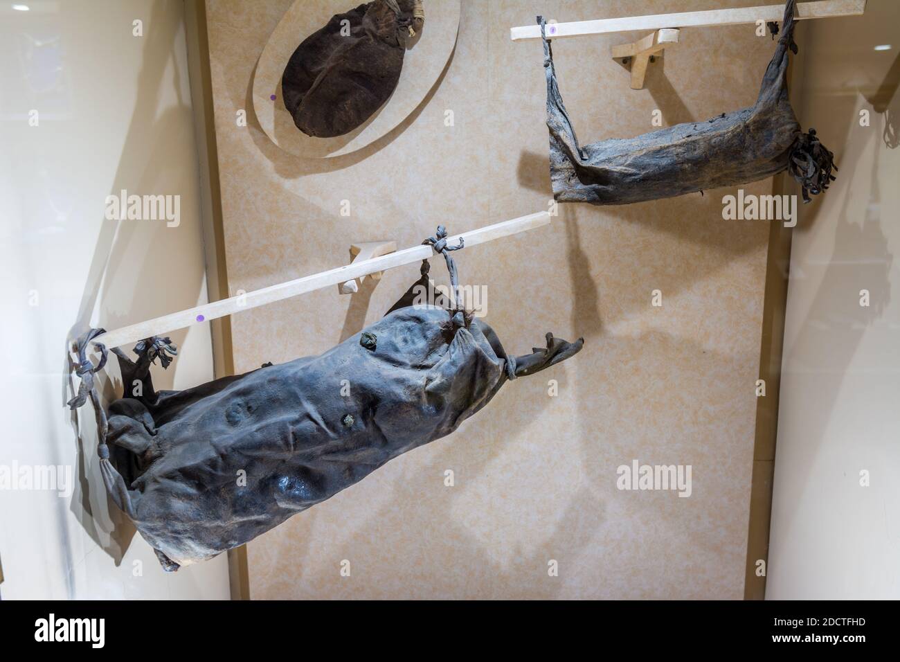 Water container made of sheep skin in the heritage village in Abu Dhabi ...