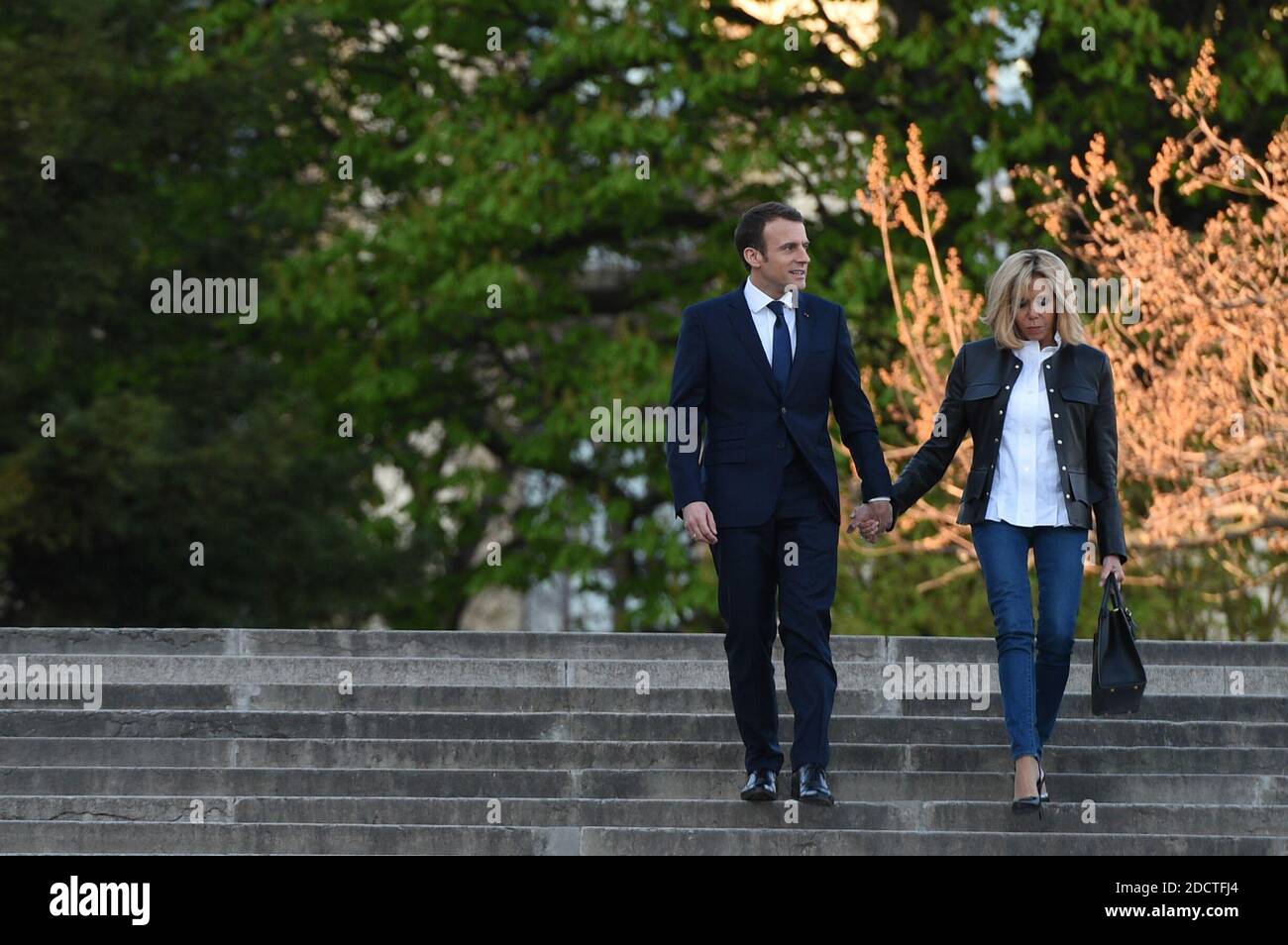 French President Emmanuel Macron and first lady Brigitte Macron ...