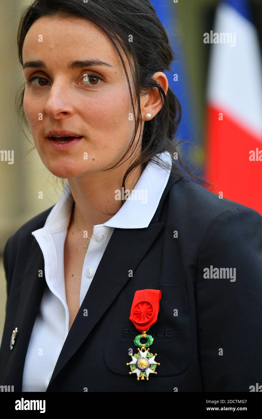 Paraolympic Marie Bochet poses at the front door of the Elysee ...