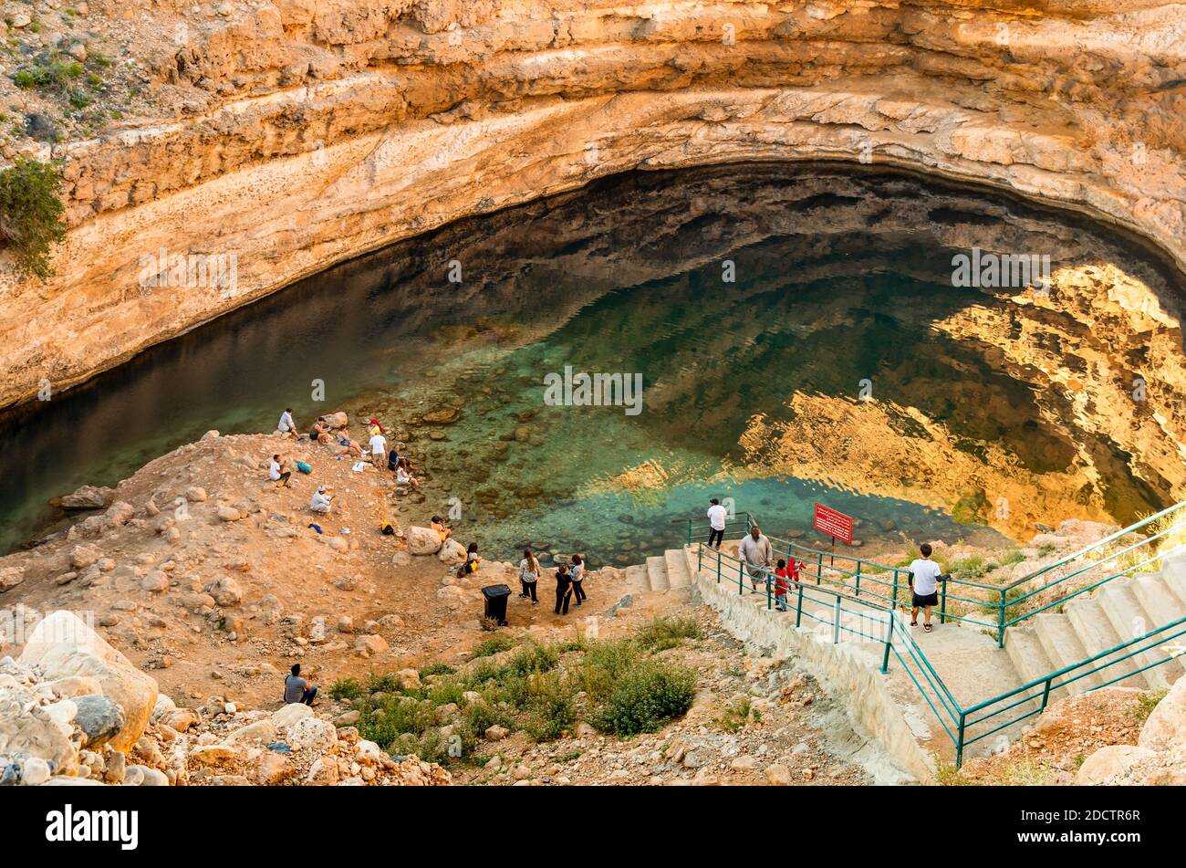 The top View of Bimmah Sinkhole, natural crater limestone blue lagoon ...