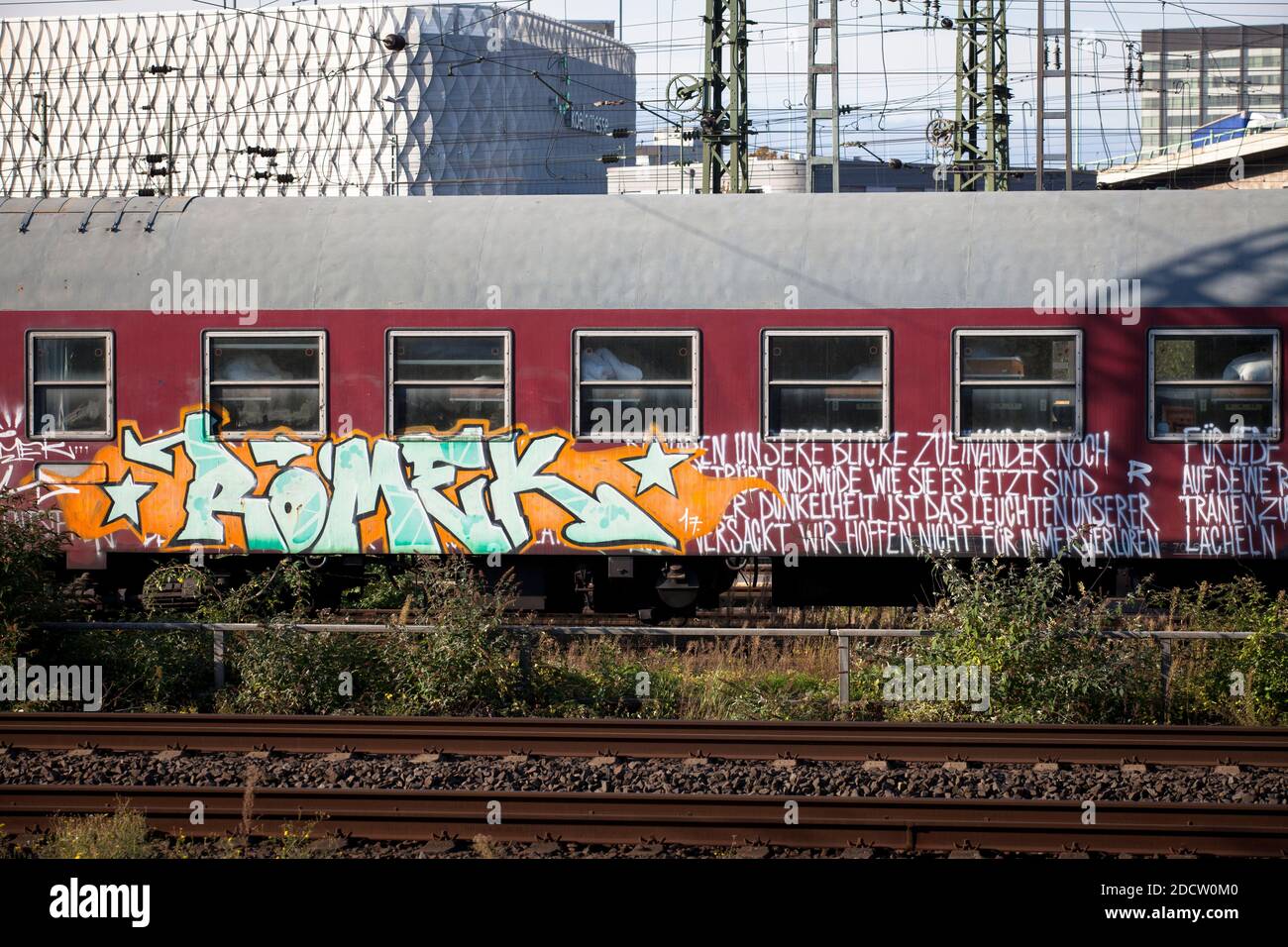 love poetry graffiti on a parked train in Deutz, Cologne, Germany ...