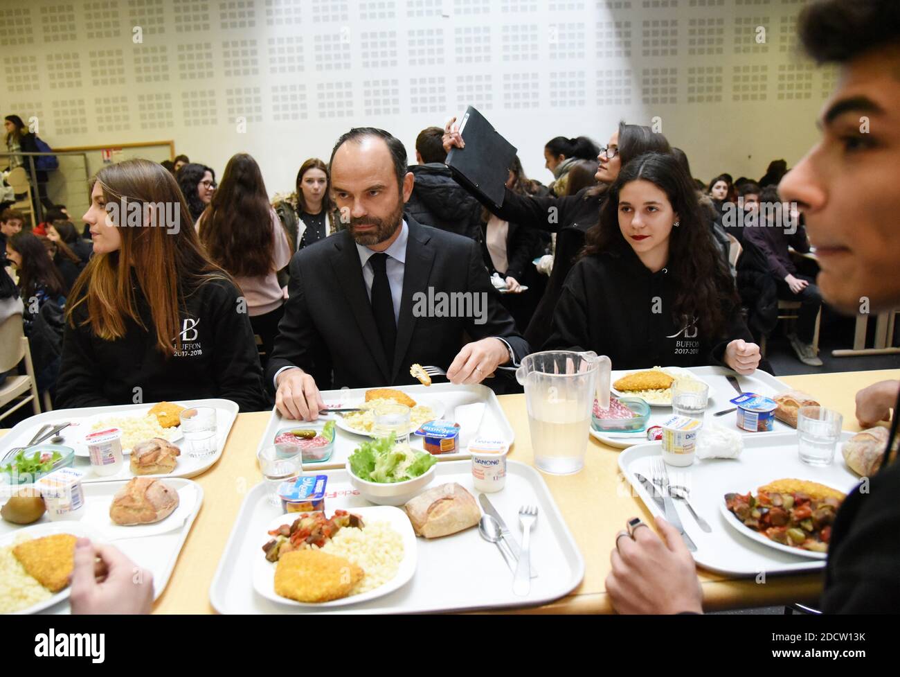 Prime Minister Edouard Philippe lunches with the students at the ...