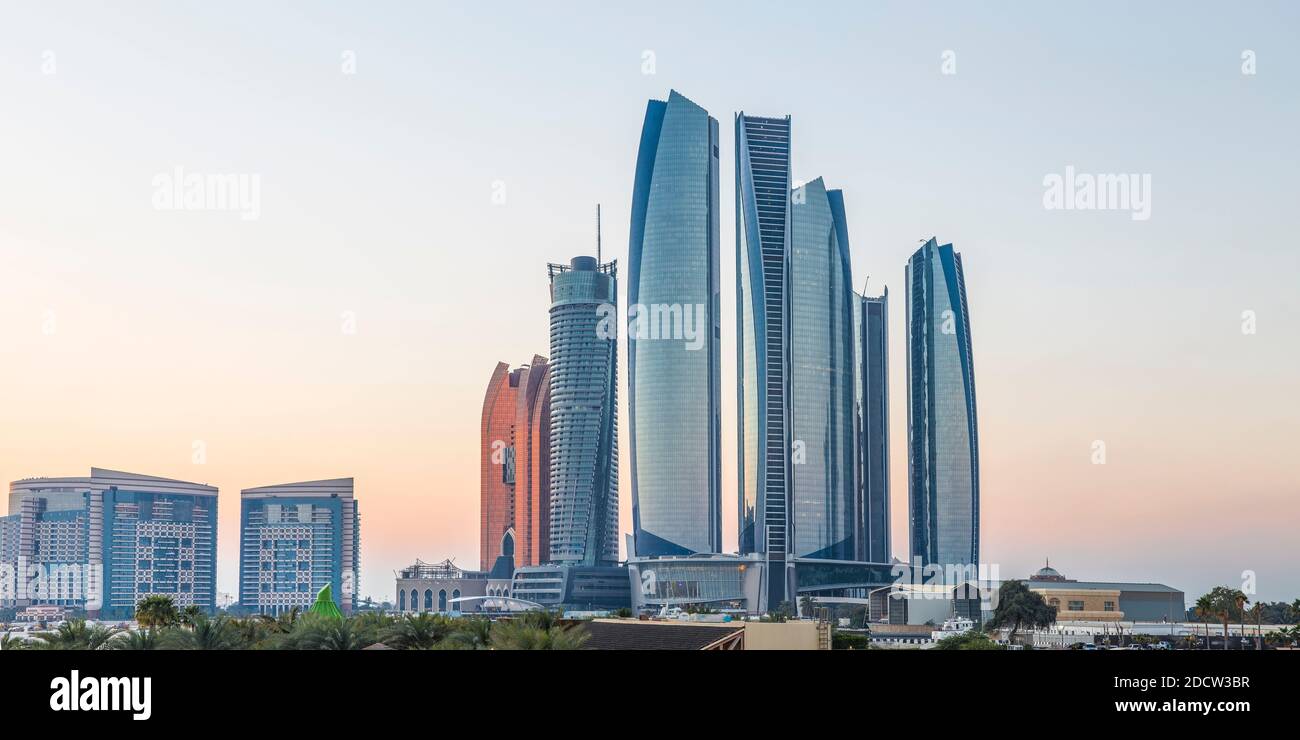 United Arab Emirates, Abu Dhabi, view of Etihad Towers Stock Photo - Alamy