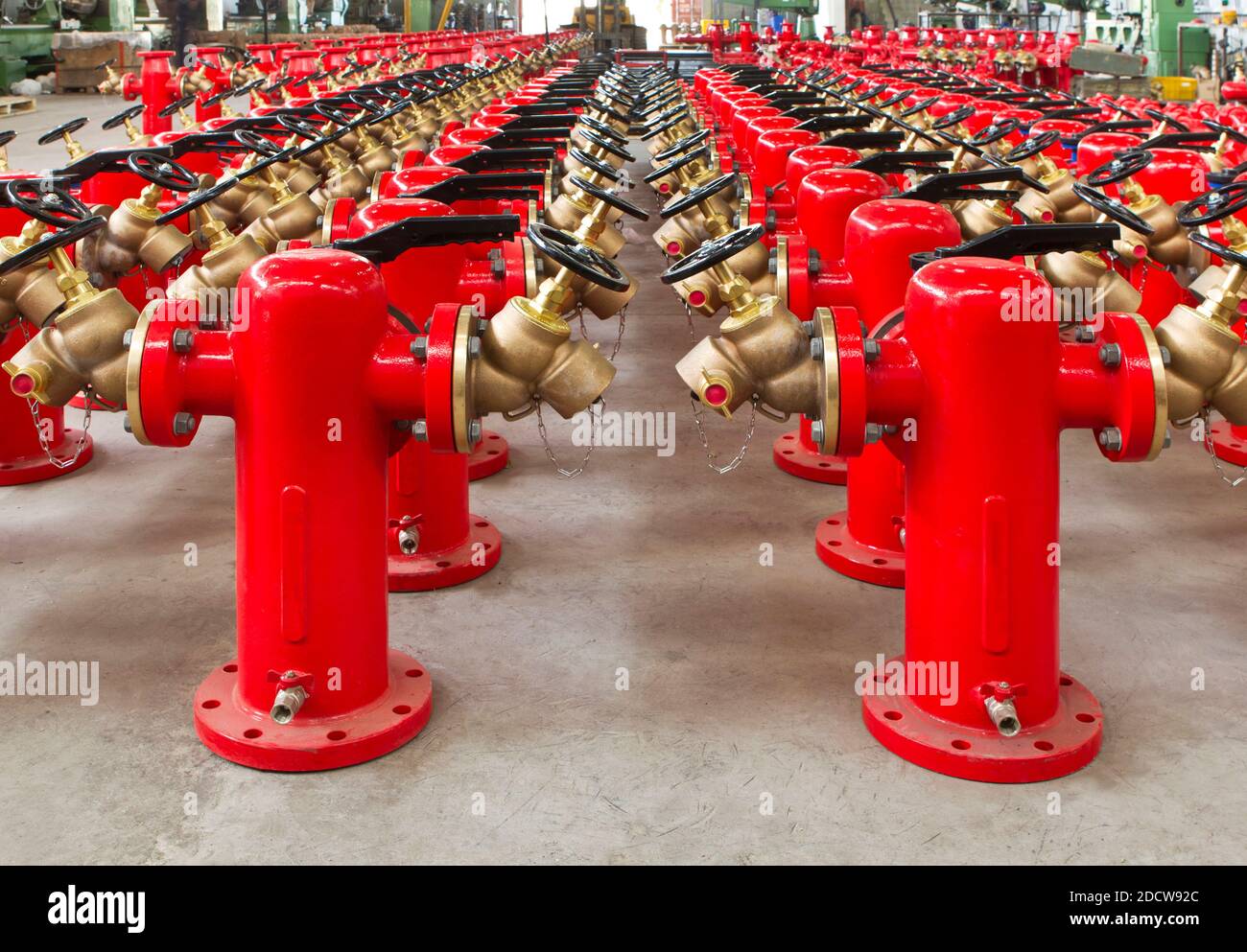 The factory produces a large number of fire hydrants. red fire hydrant ...