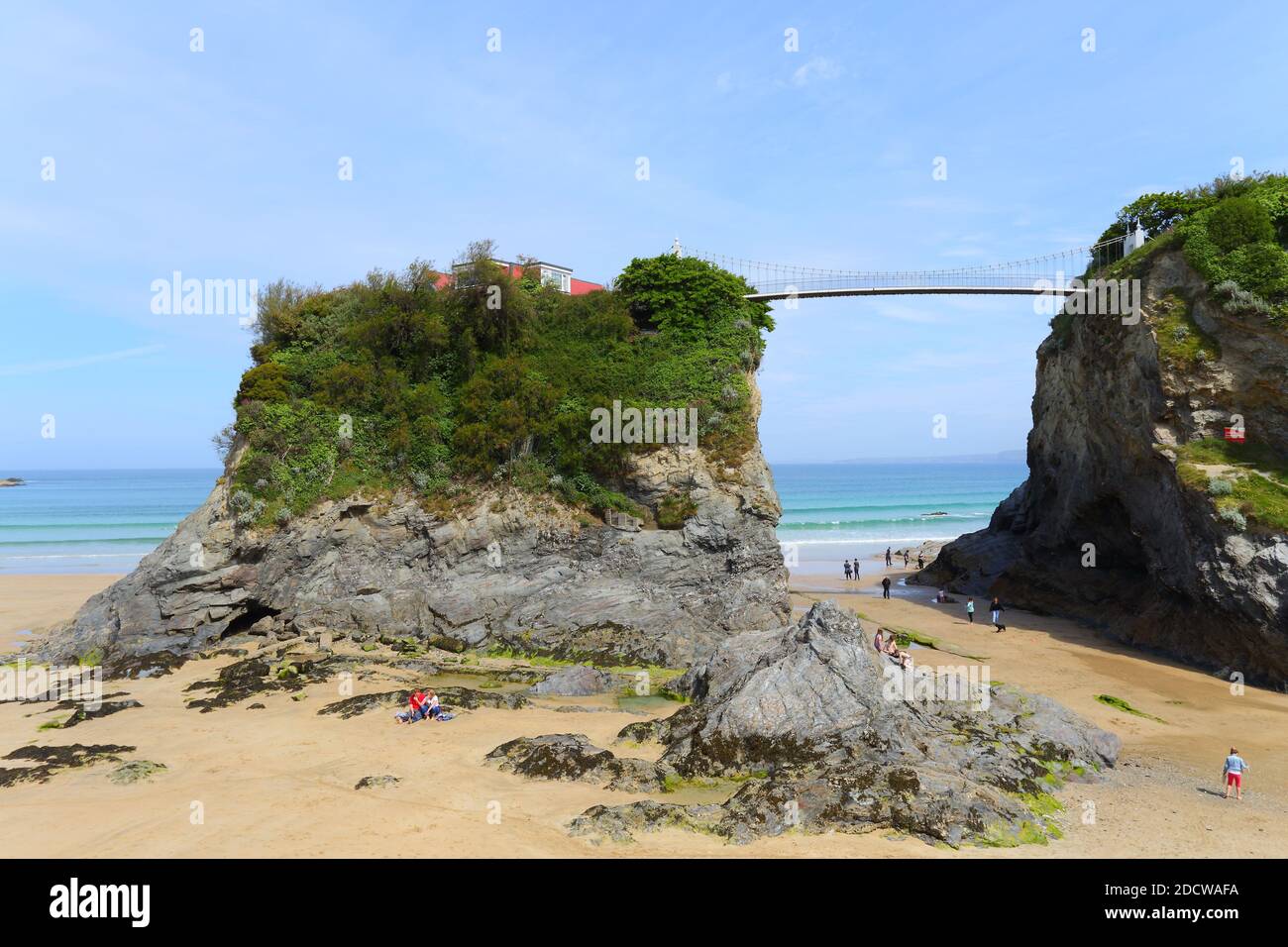 Bridge to island on Fistral beach in Newquay, Cornwall, England Stock ...