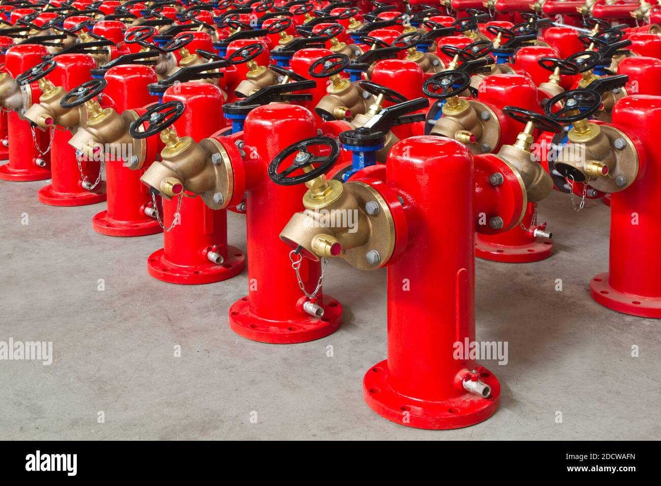 The factory produces a large number of fire hydrants. red fire hydrant ...